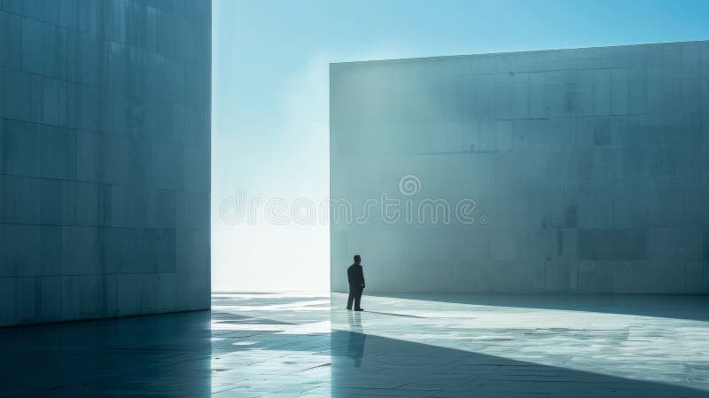 A Man Standing in a Large Empty Room with the Sun Shining, AI Stock ...