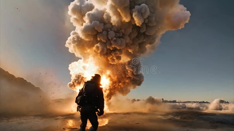 Man Standing before a Large Explosion Stock Video - Video of intense ...