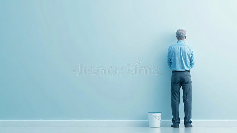 Man Standing before a Light Blue Wall Stock Illustration - Illustration ...