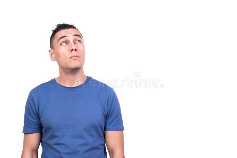 Man Standing Looking Up with Distrustful Expression Stock Image - Image ...