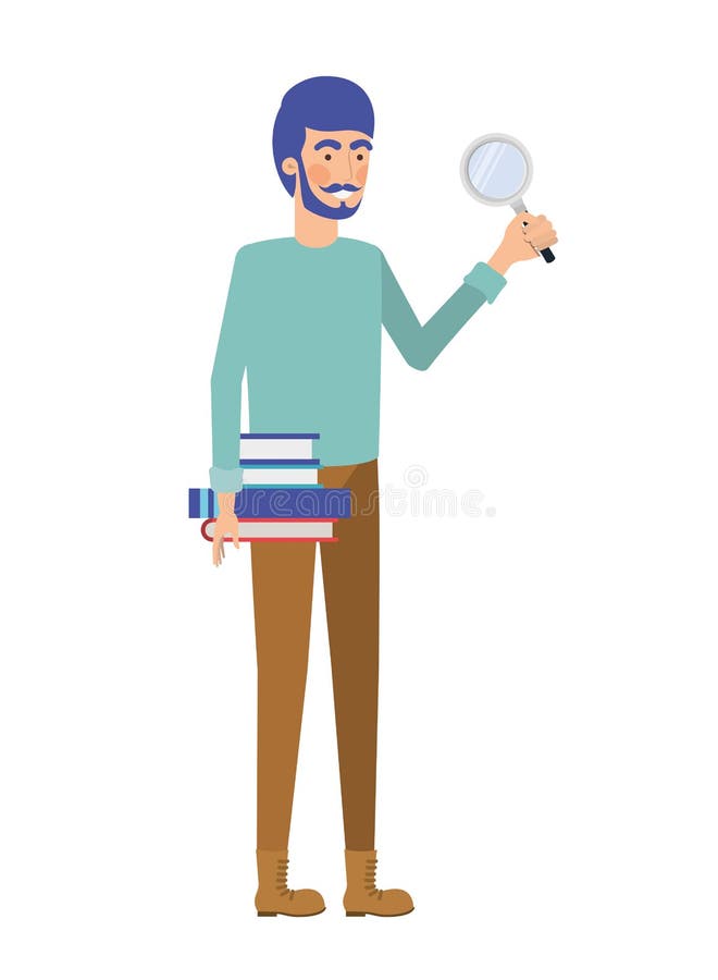 Man Standing with Magnifying Glass Stock Vector - Illustration of ...