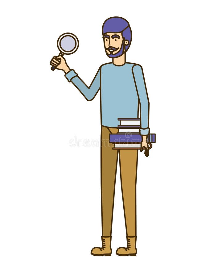 Man Standing with Magnifying Glass Stock Vector - Illustration of ...