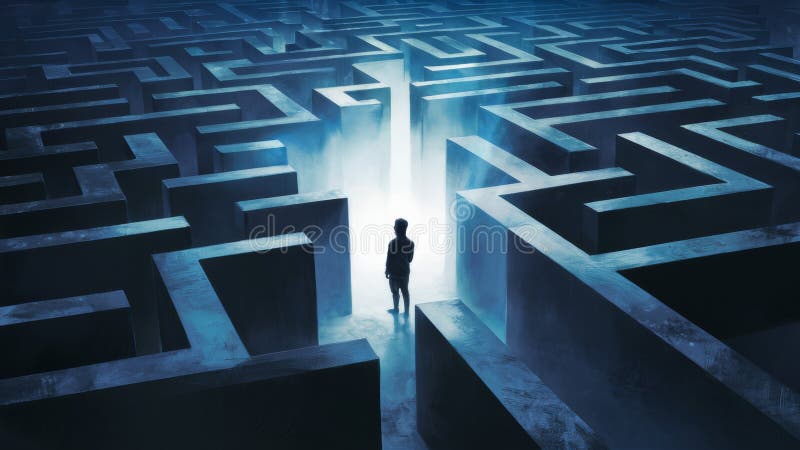 A Man Standing in a Maze with Light Shining Out of it, AI Stock Image ...