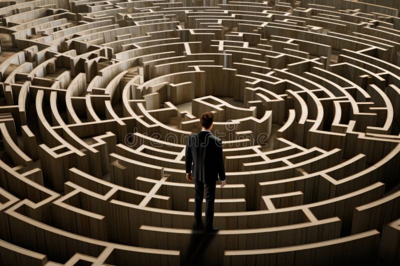 Man Standing in Maze Looking at Something in the Distance. Generative ...