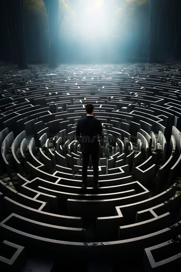 Man Standing in Maze in the Middle of Room. Generative AI Stock ...