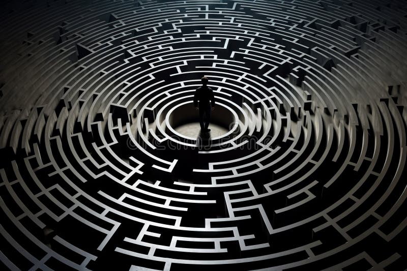 Man Standing in Maze with Shadow on it. Generative AI Stock Image ...