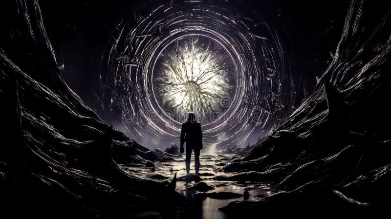 Man Standing in the Middle of Black and White Photo of Vortex ...