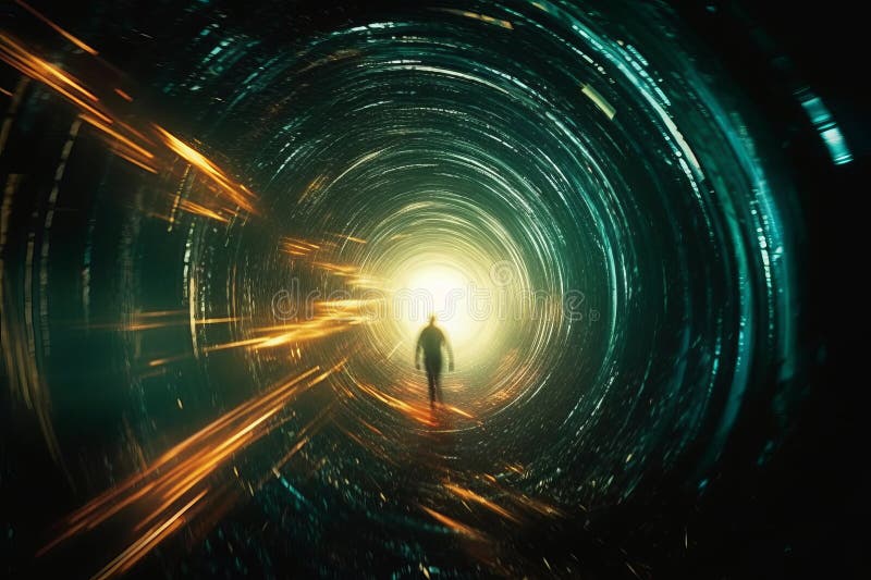 A Man Standing in the Middle of a Dark Tunnel Stock Illustration ...