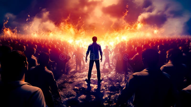 Man Standing in the Middle of Group of People in Front of Fire ...
