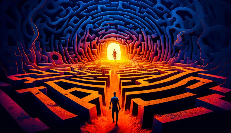 Man Standing in the Middle of Maze. Generative AI Stock Illustration ...