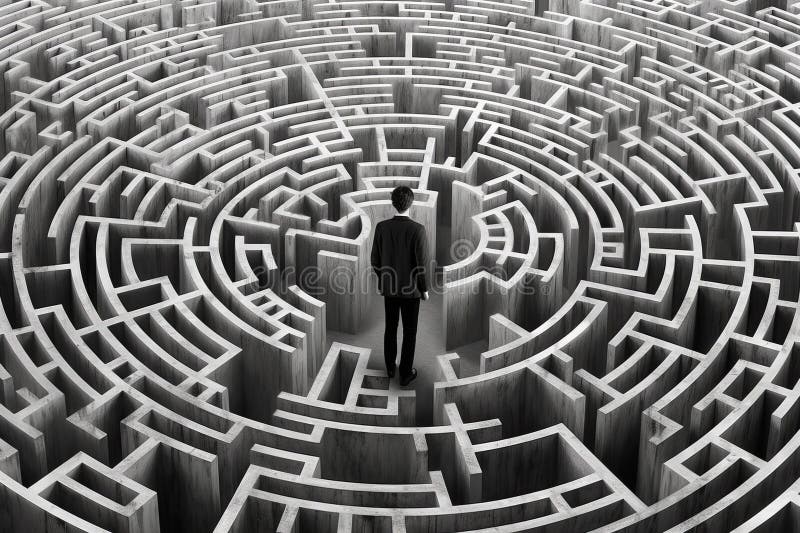 Man Standing in the Middle of Maze with His Back To the Camera ...