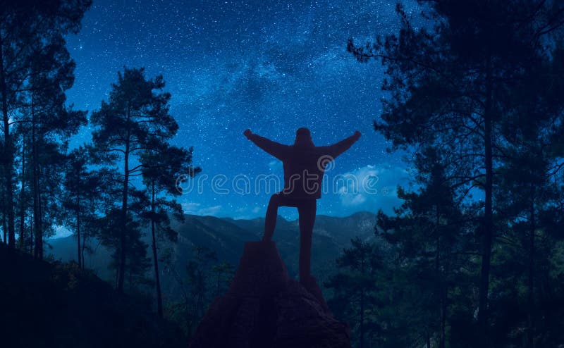 Hiker Against Starry Night Sky Stock Photos - Free & Royalty-Free Stock ...
