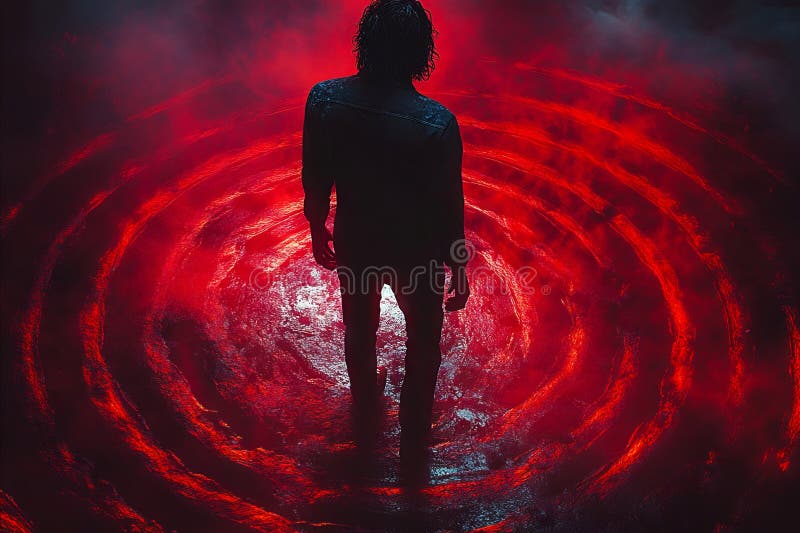 A Man Standing in the Middle of a Red Vortex Stock Photo - Image of ...