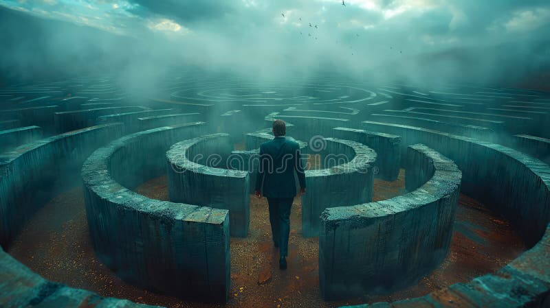 Man Standing in the Middle of a Round Stock Illustration - Illustration ...
