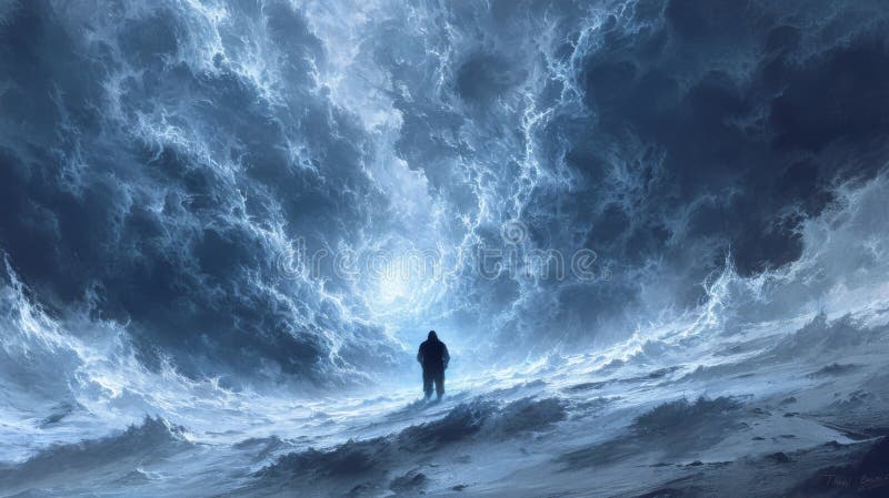 A Man Standing in the Middle of a Stormy Ocean, AI Stock Image - Image ...