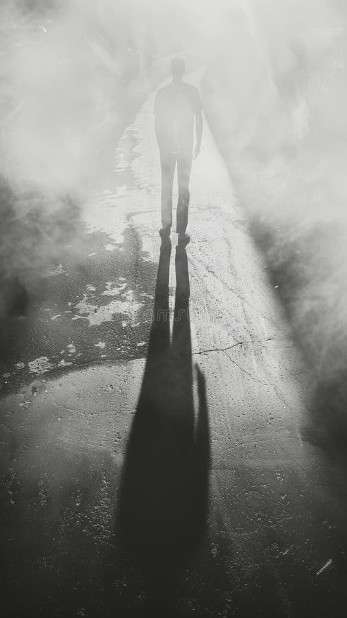 Man Standing in Mist with Elongated Shadow Stock Image - Image of mist ...