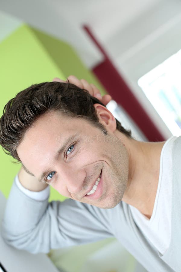 Man Standing in Modern House Stock Image - Image of adult, successful ...