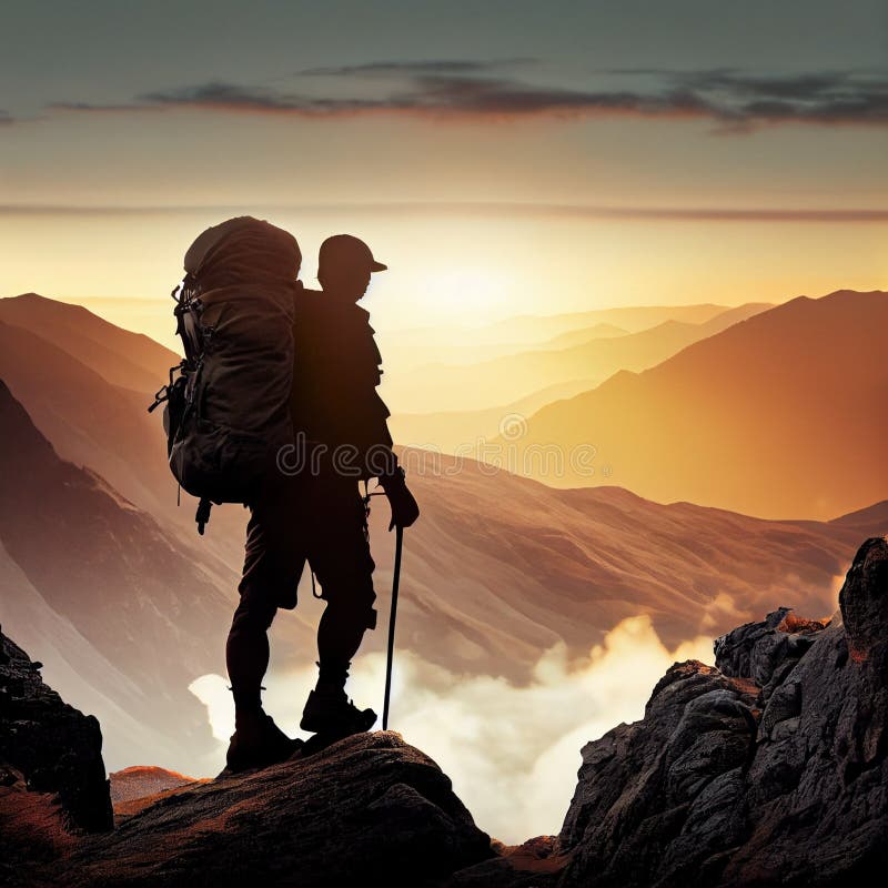 Man Standing on Mountain Peak, Made with Generative AI Stock ...