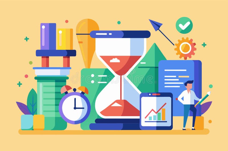 A Man Standing Next To an Hourglass and a Clock, Symbolizing the ...