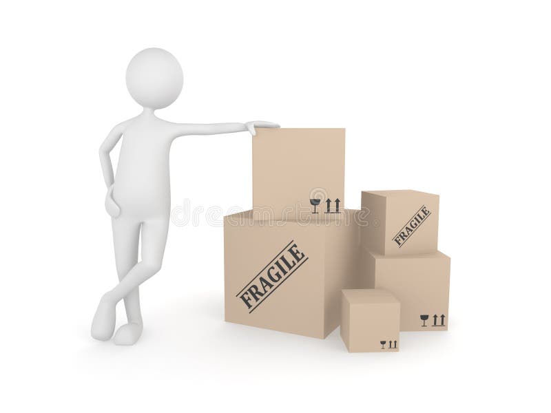 Man Standing Next To the Pile of Cardboard Boxes Stock Illustration ...