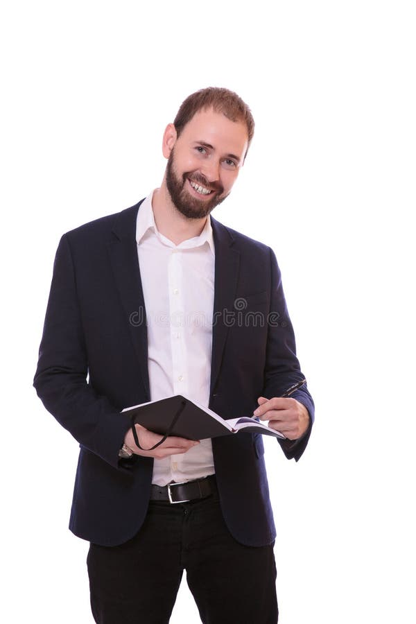 Man Standing with Notebook, Isolated on White Background Stock Image ...