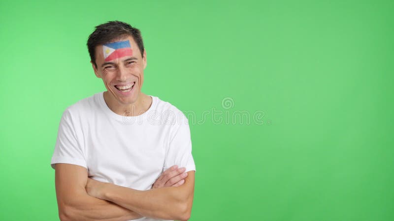 Man Standing with Philippine Flag Painted on Face Smiling Stock Footage ...