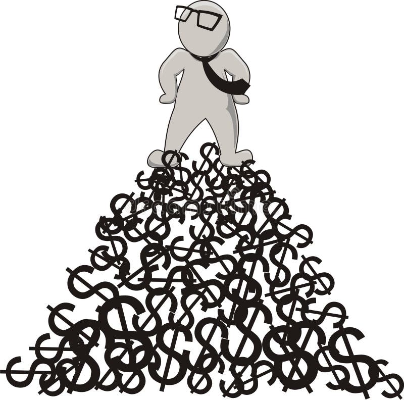 Man Standing on a Pile of Dollar Signs Stock Illustration ...