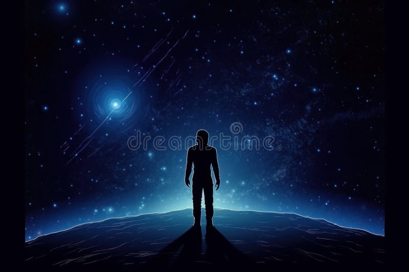 Man Standing in Planet in Front of Glowing Beam Generative AI Stock ...
