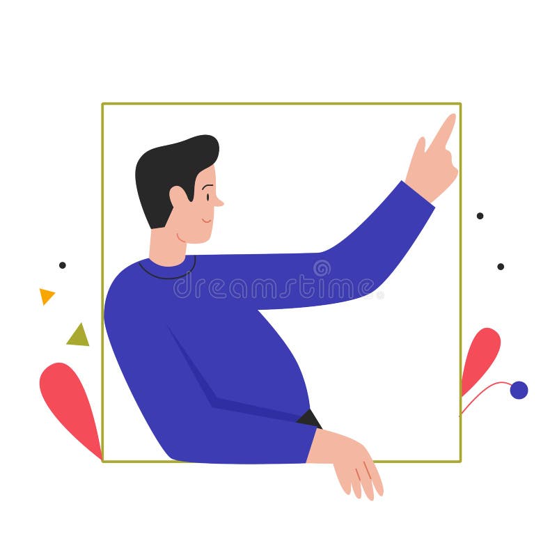 Man Standing and Pointing at Square Shape Stock Vector - Illustration ...