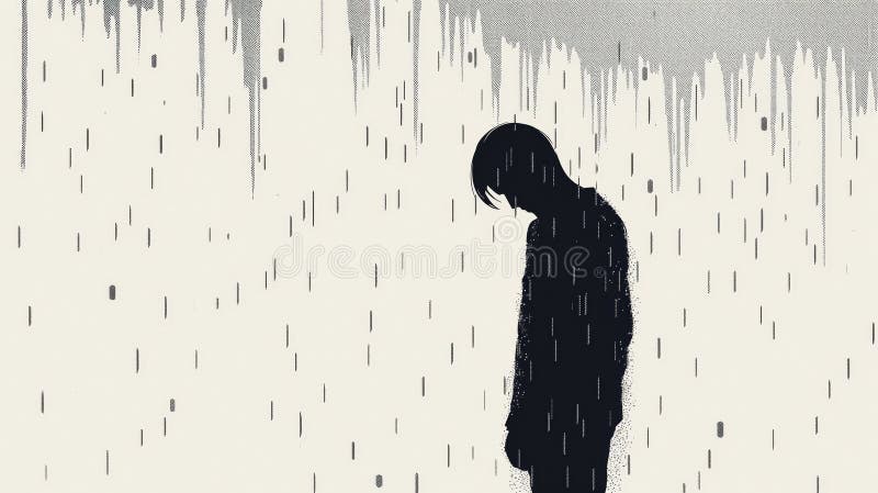 A Man is Standing in the Rain, Looking Down Stock Photo - Image of ...