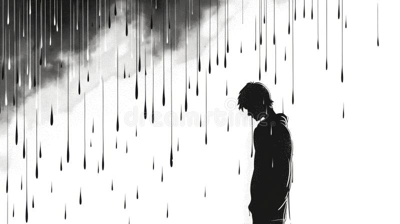 A Man is Standing in the Rain, Looking Up at the Sky Stock Photo ...