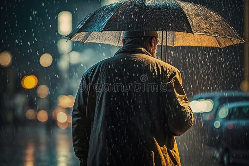 Man Standing in Rain with Umbrella. Generated by AI Stock Illustration ...