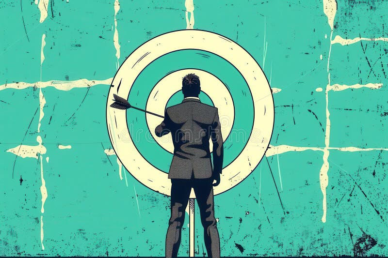 Man Standing Ready To Release Arrow with Bow in Front of Target Stock ...