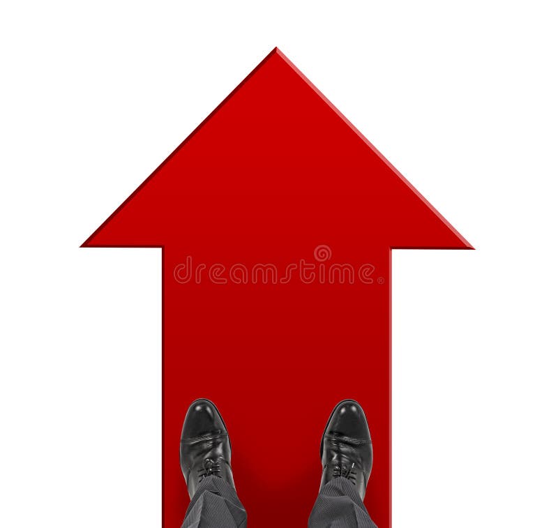 Man standing on red arrow stock illustration. Illustration of concept ...