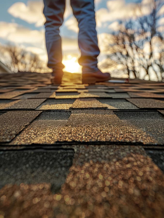 A Man Standing on a Rooftop at Sunset, Viewed from Behind. Stock Photo ...