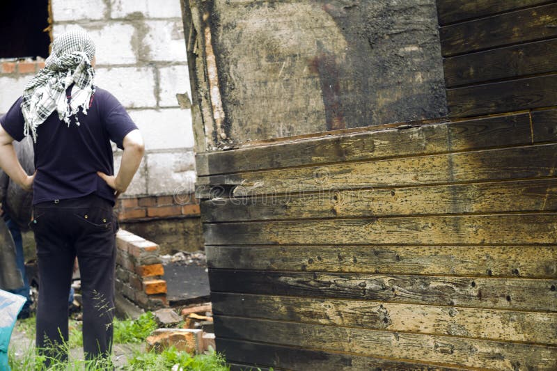 Man standing on ruins stock photo. Image of exercise - 102009994