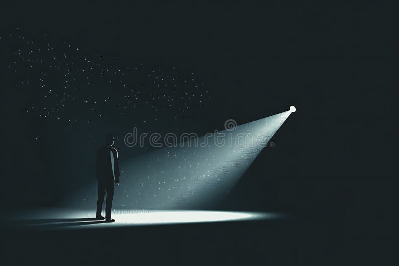 A Man Standing in a Spotlight Stock Illustration - Illustration of dark ...