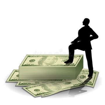 Man Standing on Stack of Money Stock Illustration - Illustration of ...