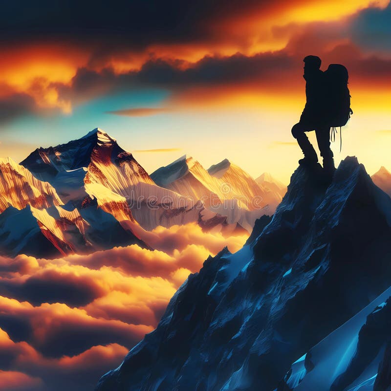 Man Standing Summit High Mountain Peak Stock Illustration ...