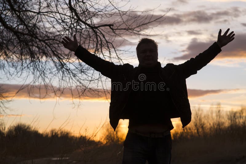Man is Standing in the Sunset Stock Photo - Image of summer ...