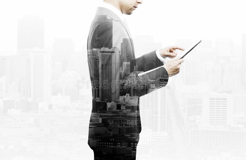 Man standing with tablet stock image. Image of digital - 43218003
