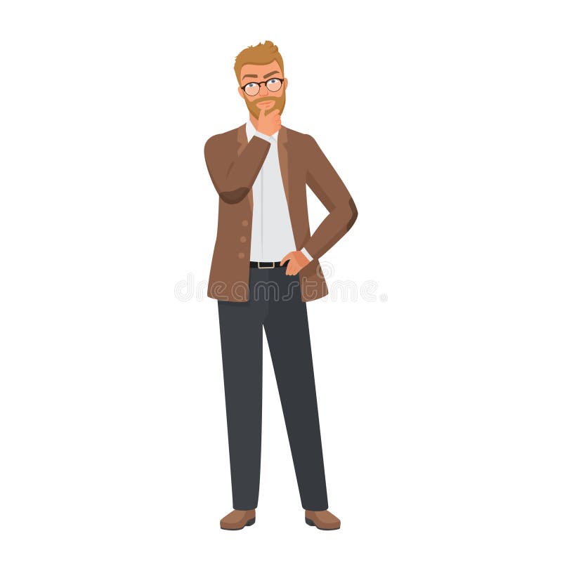 Man Standing with Thoughtful Gesture, Teacher or Professor with Beard ...