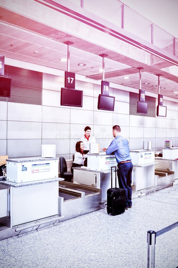 Man Standing at Ticket Counter Stock Illustration - Illustration of ...