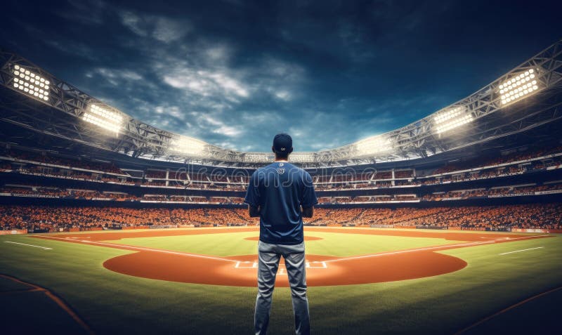 Man Standing on Top of Baseball Field Stock Illustration - Illustration ...