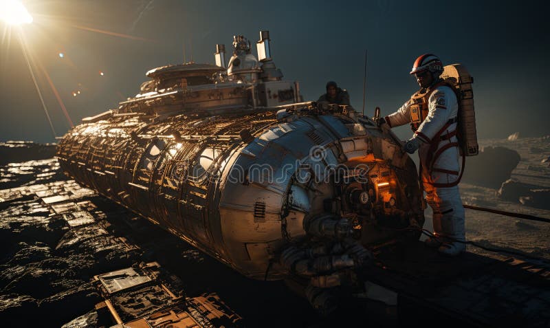 Man Standing on Top of Large Metal Object Stock Illustration ...