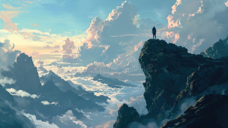 Man Conquering the Majestic Mountain Peak Stock Photo - Image of height ...