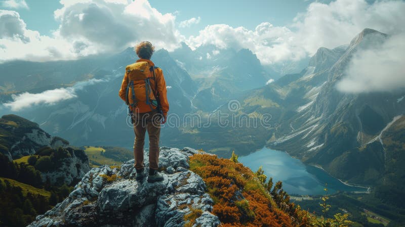 Man Standing on Top of a Mountain Stock Photo - Image of journey ...