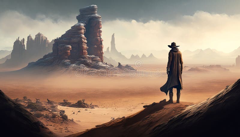 A Man Standing on Top of a Sandy Hill Ai Generative Stock Illustration ...