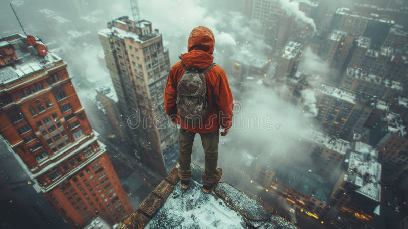 Man Standing on Top of Tall Building Stock Image - Image of cityscape ...