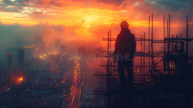 Man Standing on Top of Tall Building Stock Image - Image of building ...